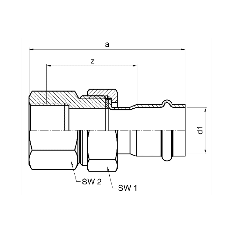 Tubepress Barrel Union, Female, Flat Sealing, Stainless Steel Nut - Ibex
